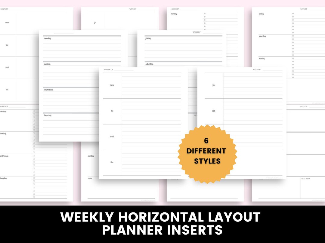 Weekly Horizontal Planner Inserts | Printable Weekly Planner Pages ...