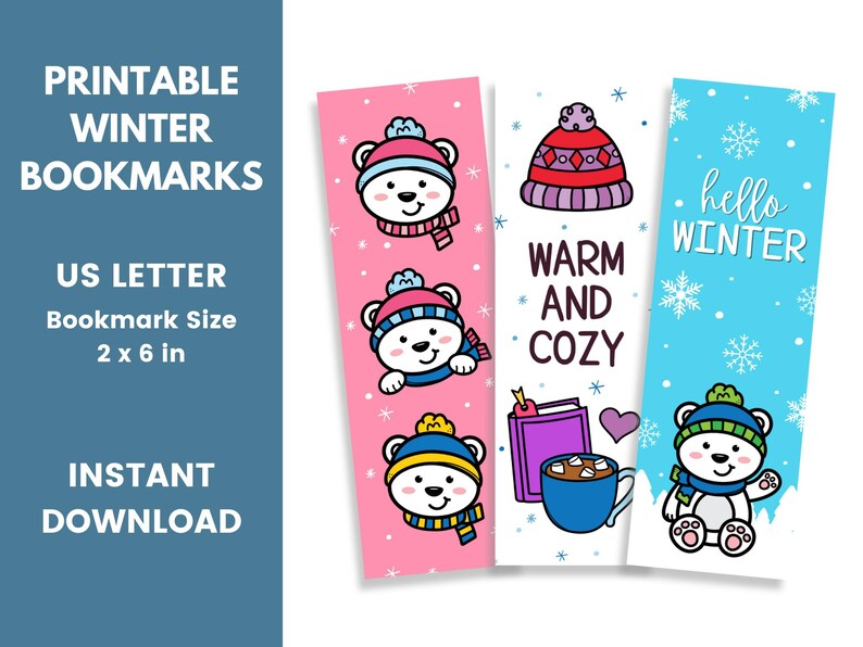 Printable Winter Bookmarks for Kids | Reading Incentives | Instant ...