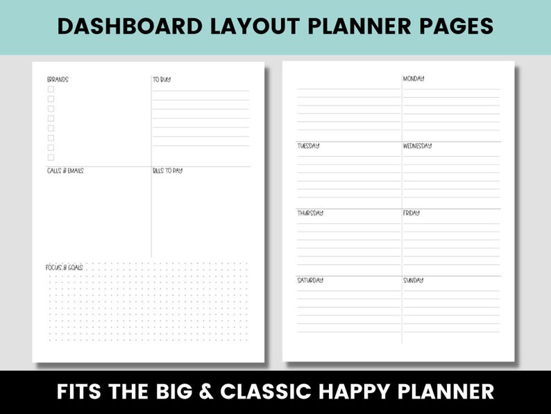 Weekly Dashboard Layout Planner Insert - Printable Planner Inserts - Fits Disc Bound Planners ...