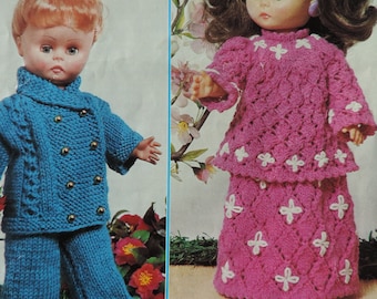Vintage Knitting Pattern for Dolls Clothes to Fit 14 Inch Doll. Double ...