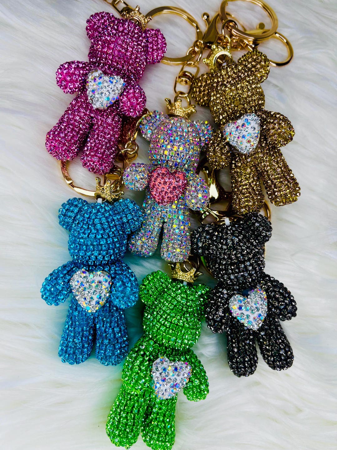 Bling Rhinestone Teddy Bear Keychains - Etsy