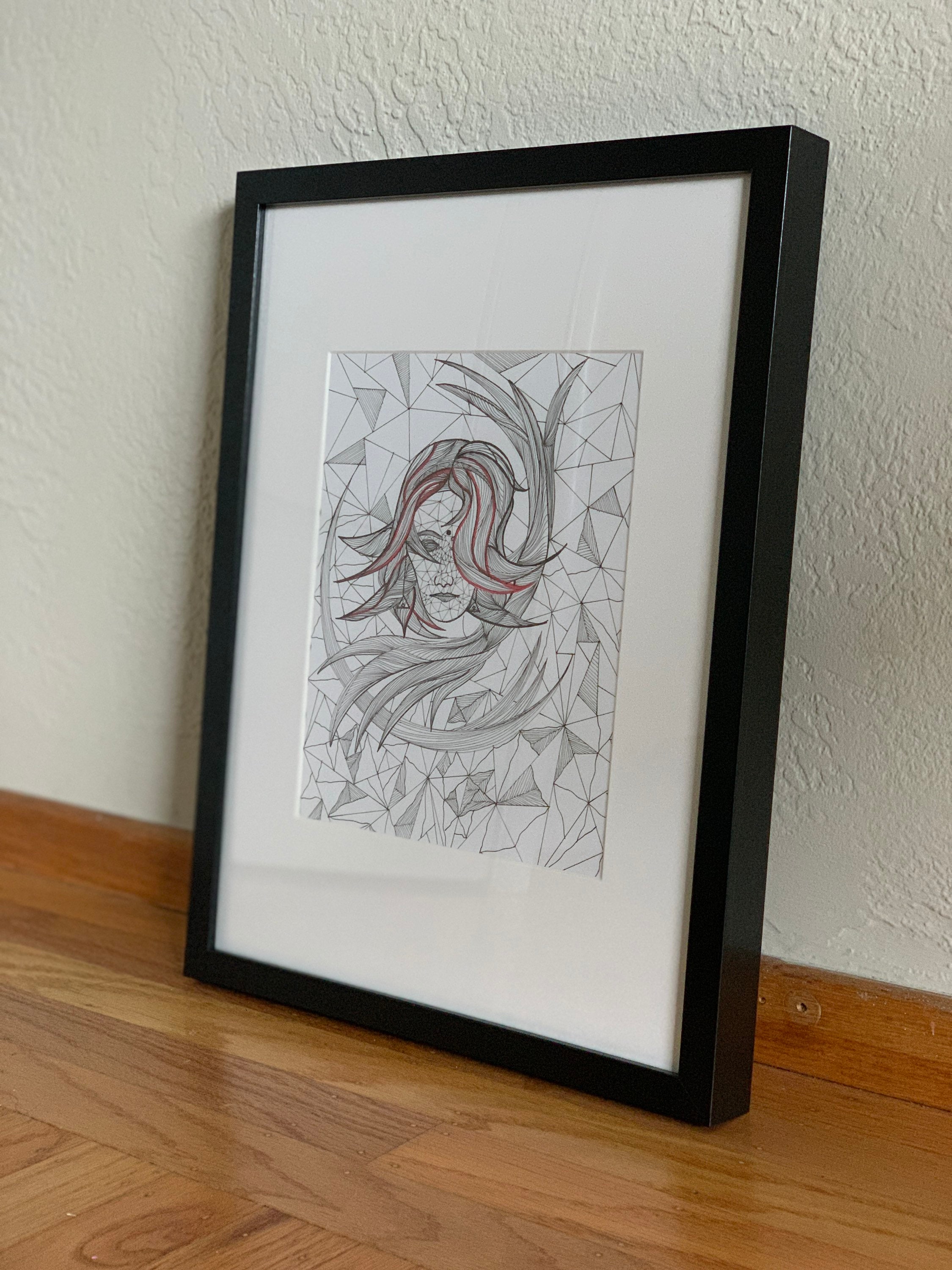 Original Framed Pen and Ink Illustration Wall Art: let - Etsy