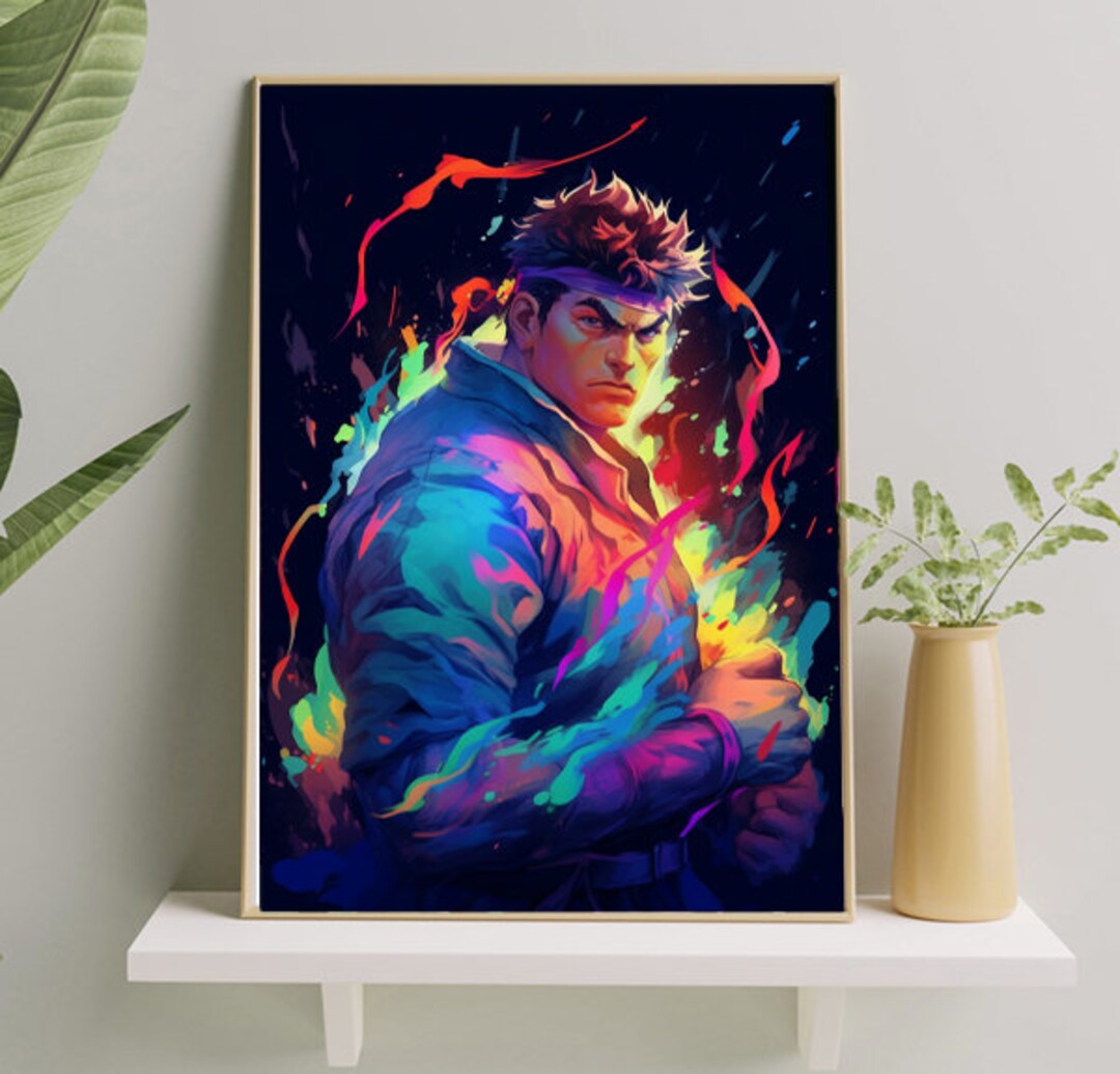 Ryu Neon-style Martial Artist A4 Digital Art Print, Self-print, Video ...