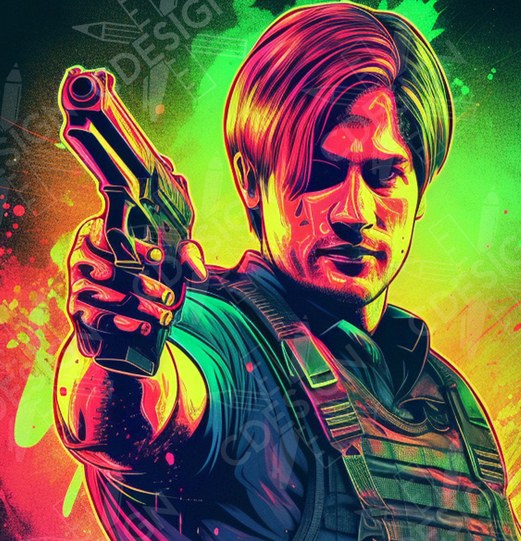 Leon Kennedy A4 Neon Digital Art Print, Self-print Resident Evil Gaming ...