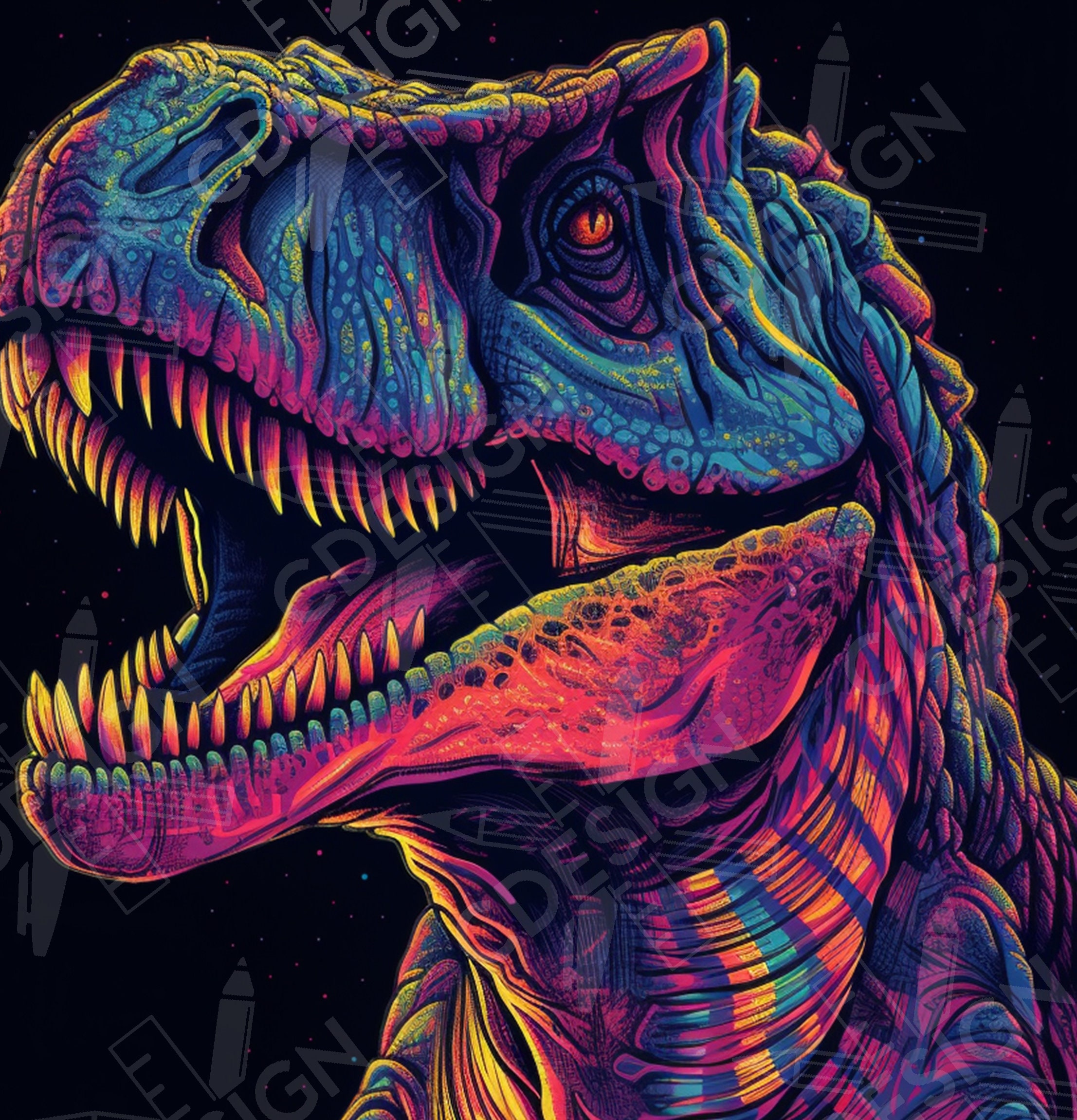 Vibrant Neon T-rex Art Print: Dinosaur Home Decor (digital Download ...