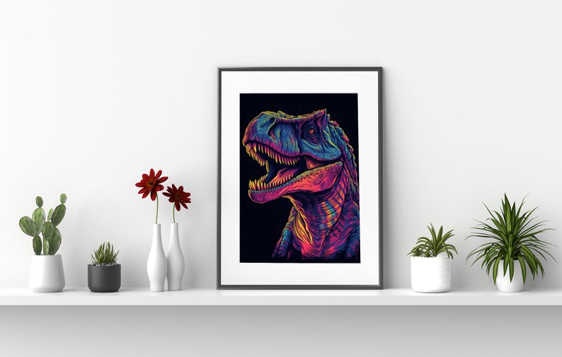 Vibrant T-rex Neon A4 Digital Art Print Instant Download - Etsy