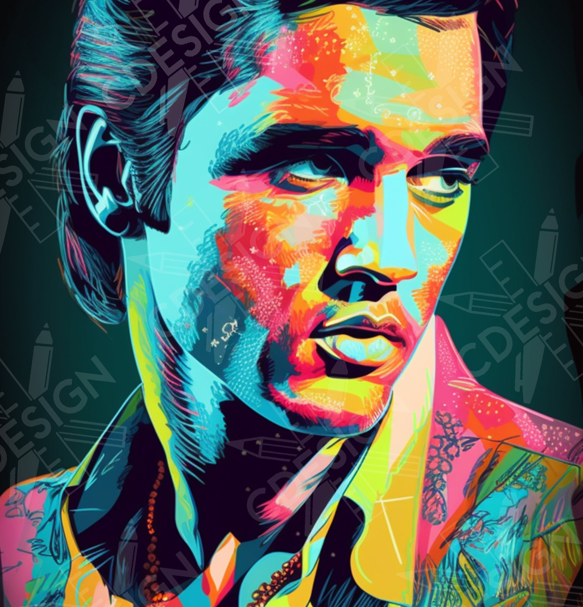 Eye-catching Elvis Presley Neon A4 Digital Art Print Instant Download ...