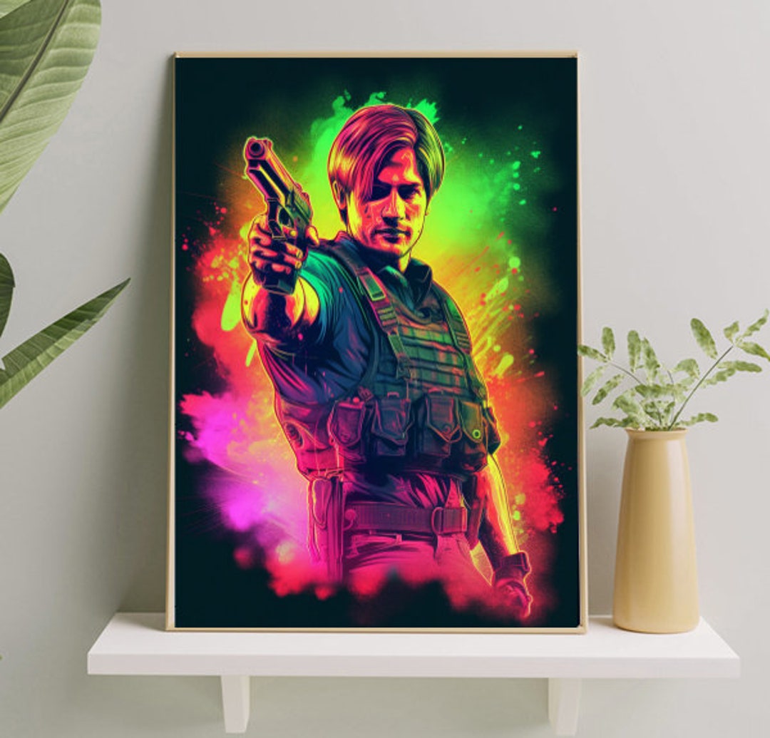 Leon Kennedy A4 Neon Digital Art Print, Self-print Resident Evil Gaming ...