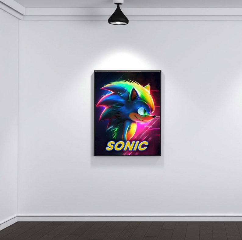 Sonic the Hedgehog Neon A4 Print, Vibrant Wall Art for Gamers & Kids ...