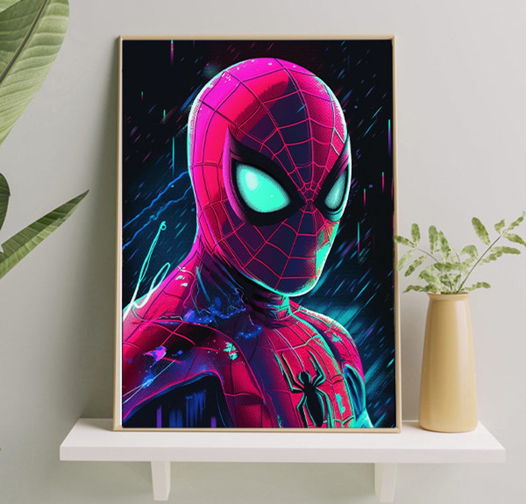 Spider-man A4 Neon Digital Art Print, Self-print Marvel Superhero Decor ...