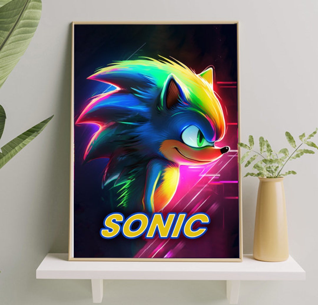 Sonic the Hedgehog Neon A4 Print, Vibrant Wall Art for Gamers & Kids ...