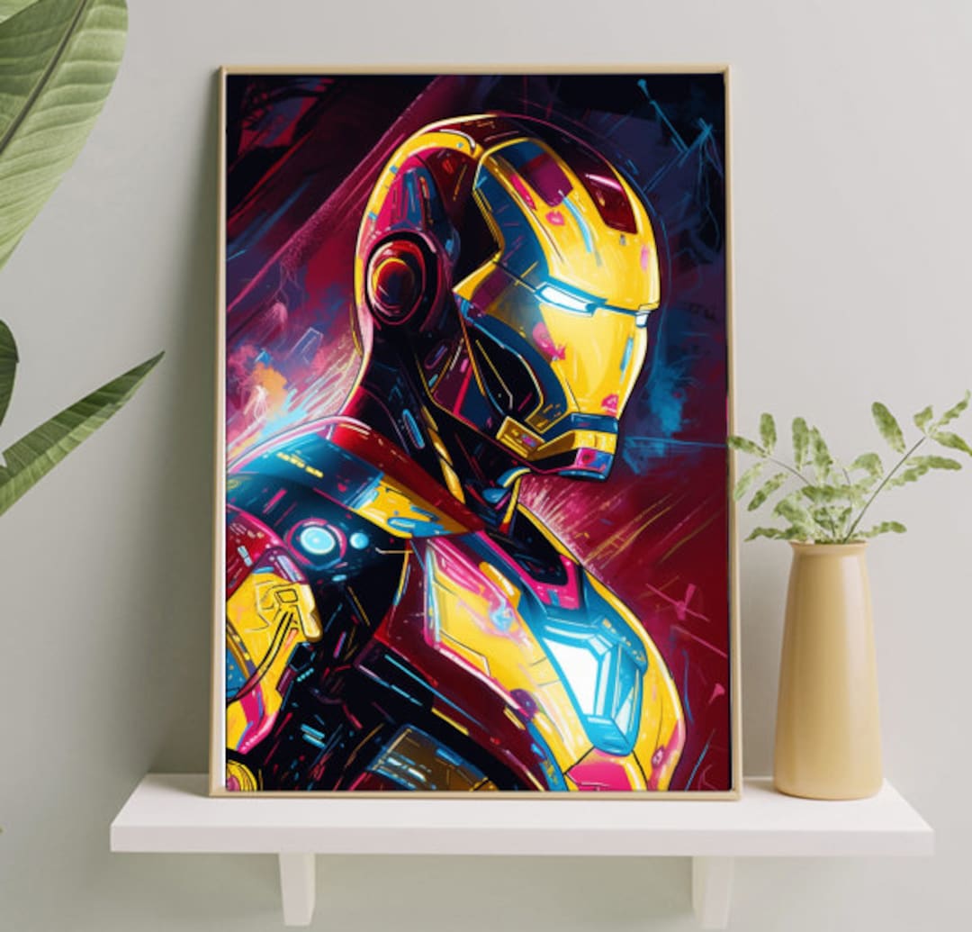 Iron Man A4 Neon Digital Art Print, Self-print Marvel Superhero Decor ...