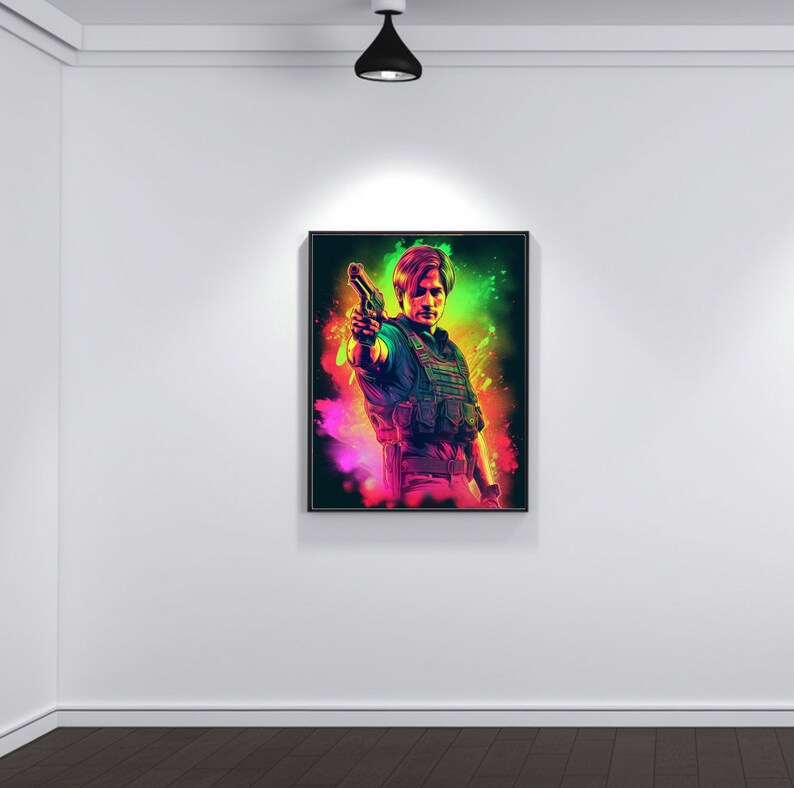 Leon Kennedy A4 Neon Digital Art Print Self-print Resident - Etsy