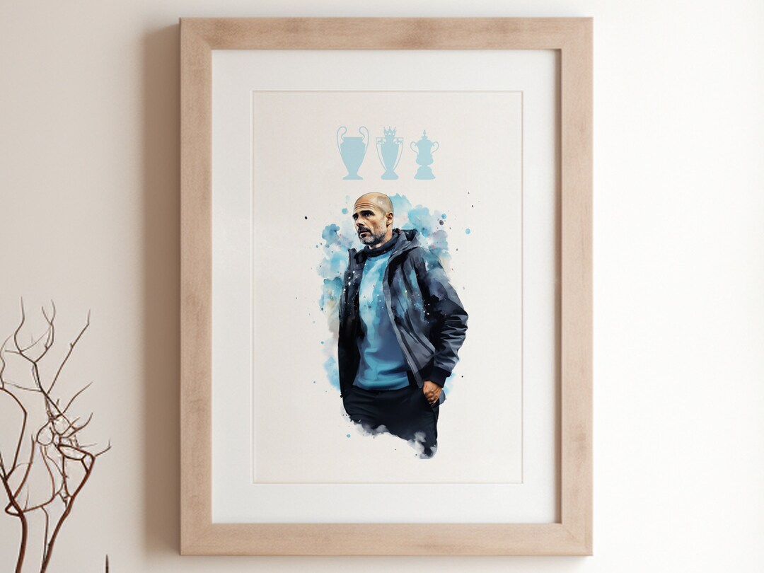 Pep Guardiola Wall Art Print - Celebrating Manchester City's Treble ...