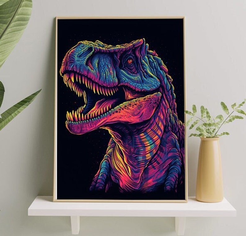 Vibrant T-rex Neon A4 Digital Art Print - Instant Download - Dinosaur ...