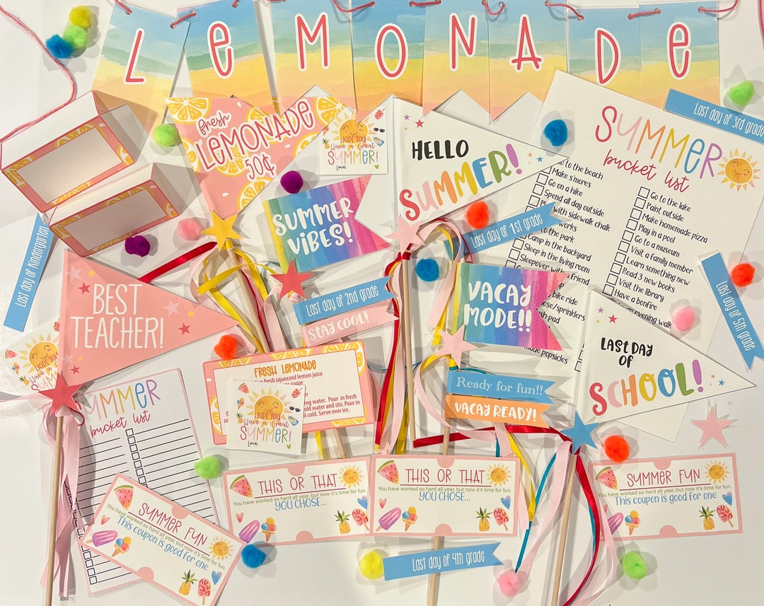 Summer Bundle End of School Year Pennant Flag Gift Tags Lemonade Stand ...