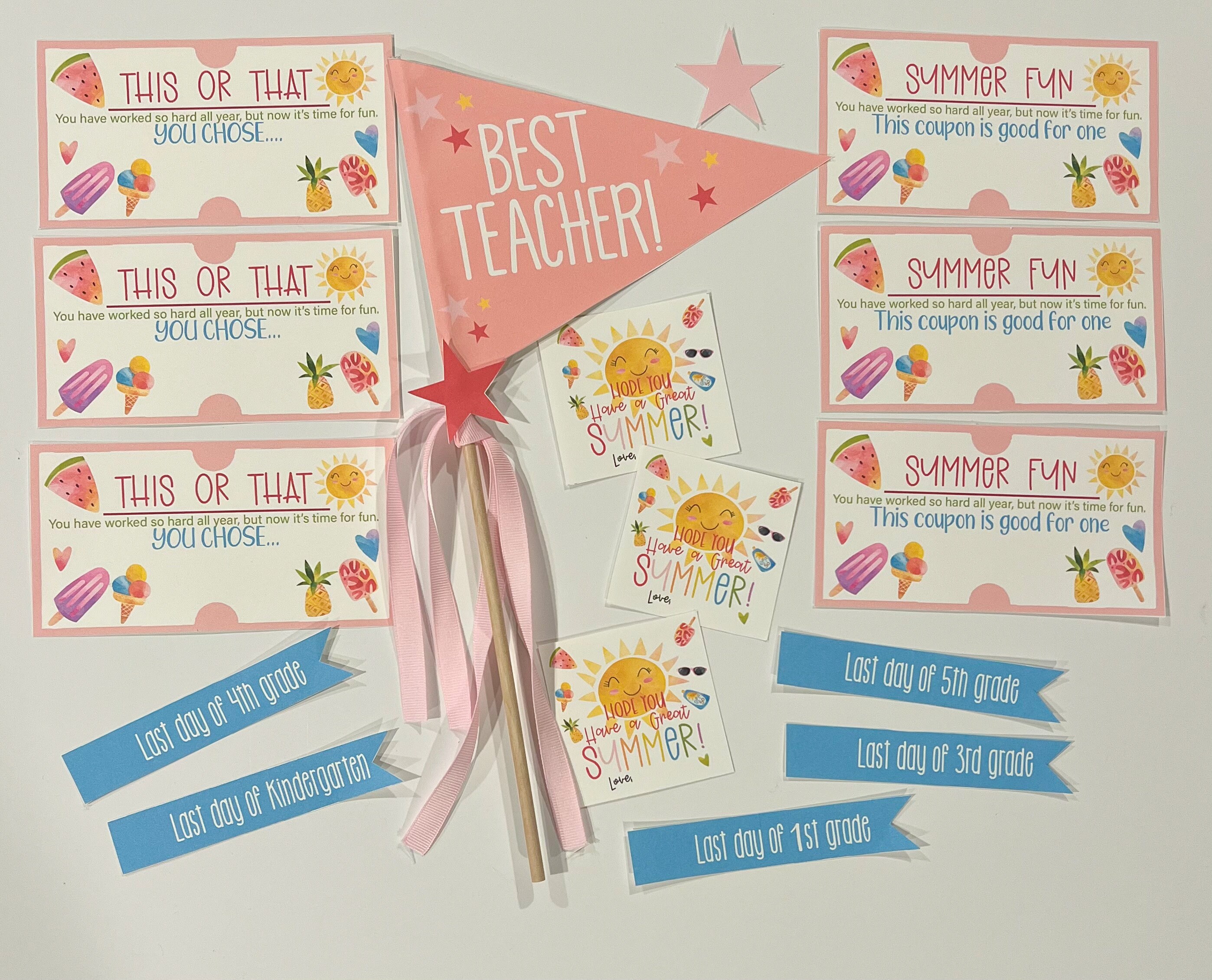 Summer Bundle End of School Year Pennant Flag Gift Tags - Etsy