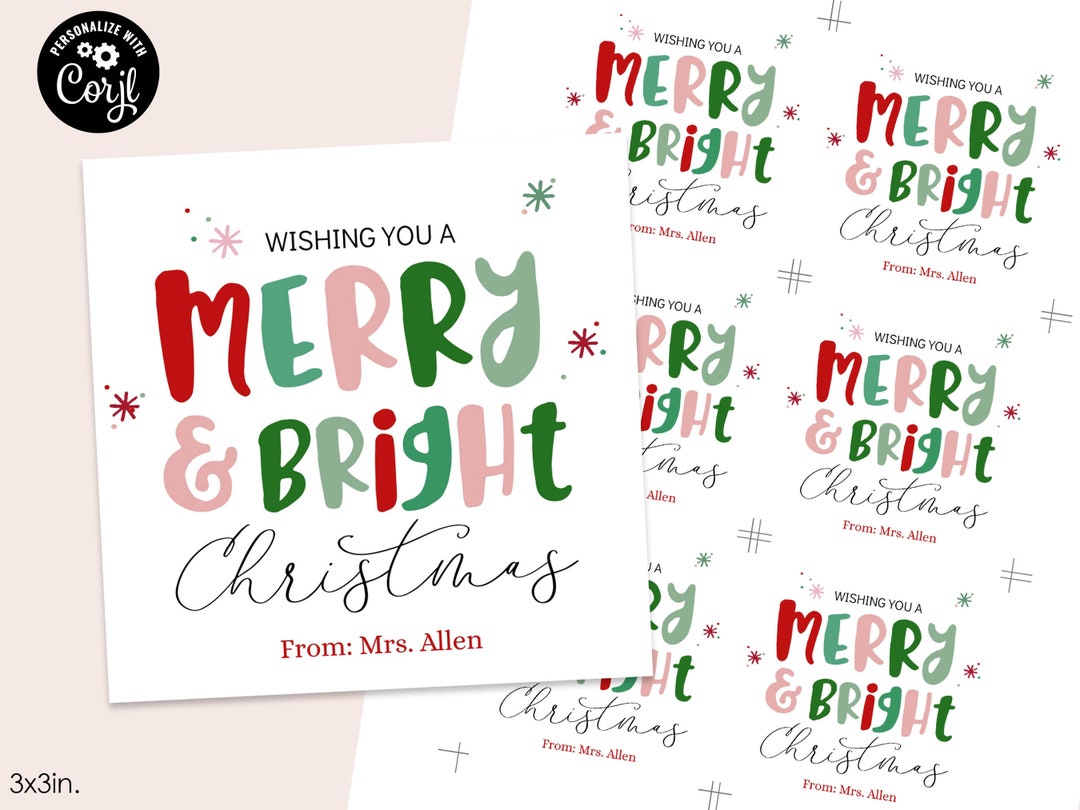 Merry Christmas Gift Tags, Merry and Bright Gift Tag, Printable ...