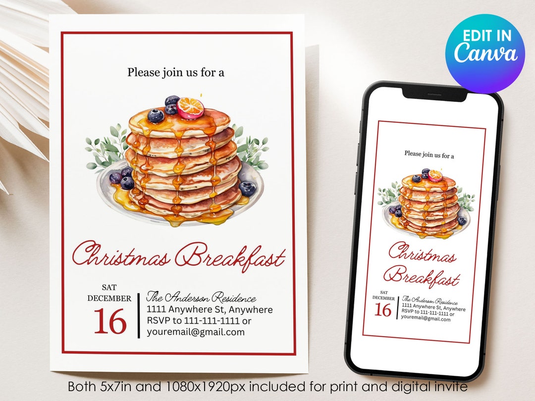 Christmas Breakfast Invitation- Digital Christmas Breakfast Invite ...