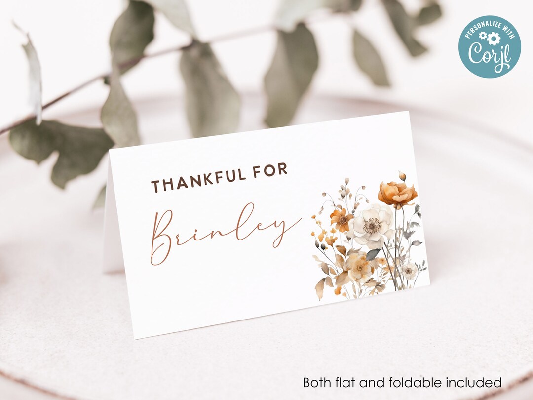 Thankful Place Cards Floral Printable Place Setting Cards 2.25x3.75in ...