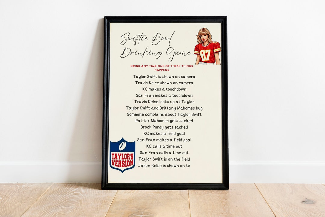 Taylor Swift Swiftie Bowl Drinking Game Taylor Swift Super Bowl Prints ...