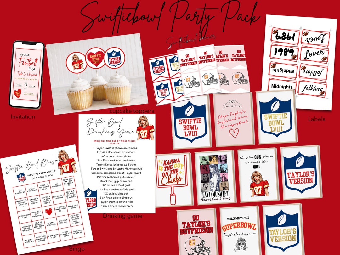Taylor Swift Swiftie Bowl Party Pack Taylor Swift Super Bowl Prints T ...