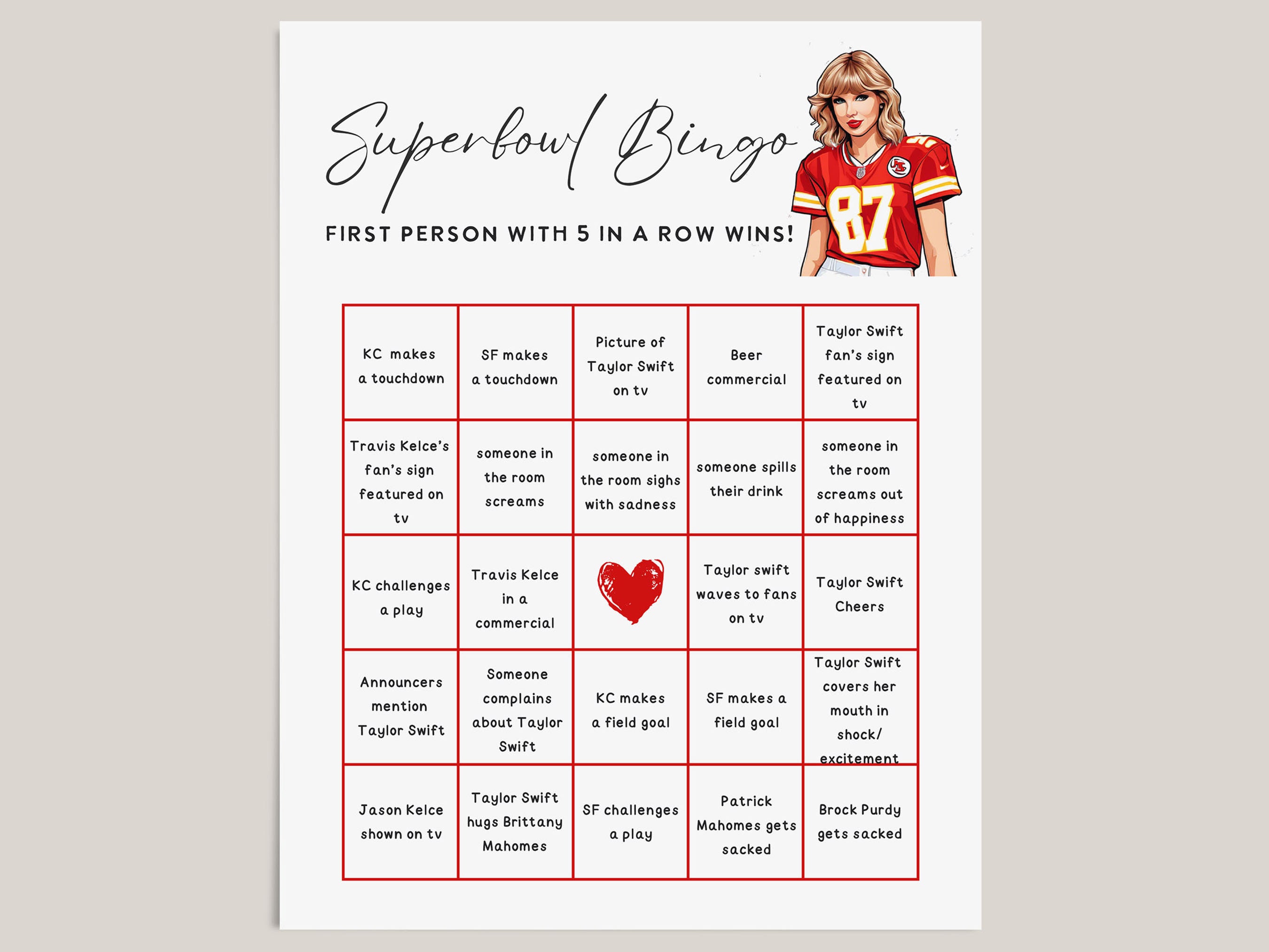 Taylor Swift Superbowl Party Bingo Taylor Swift Super Bowl Super Bowl ...
