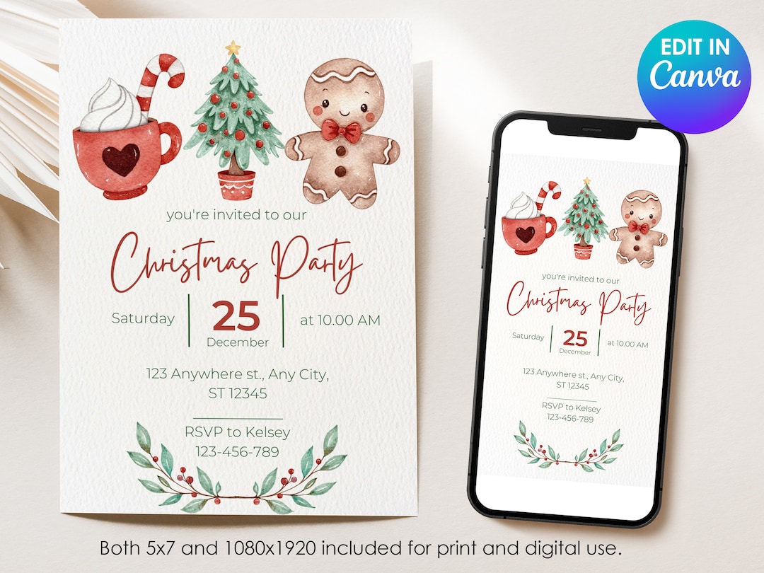 Christmas Party Invitation Template Customizable Christmas Invite ...