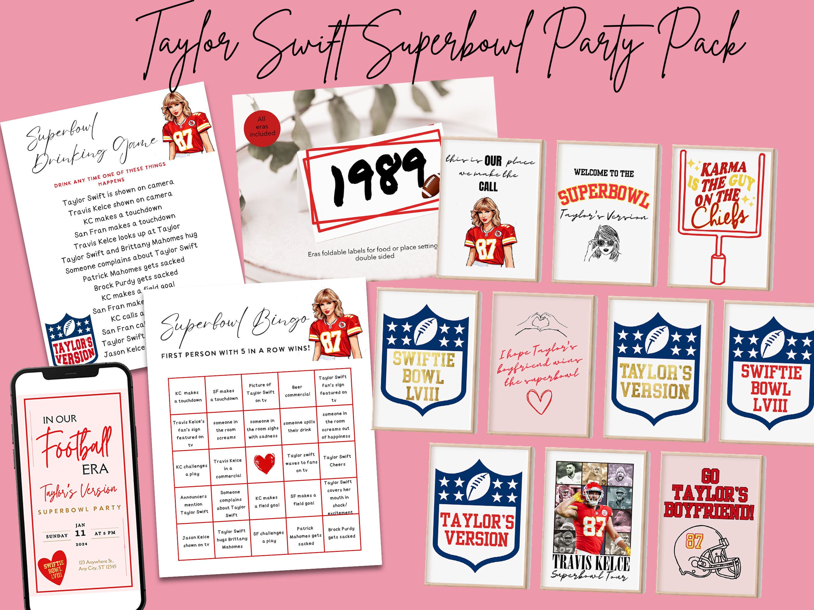 Taylor Swift Superbowl Party Eras Labels Food Labels Superbowl Party ...