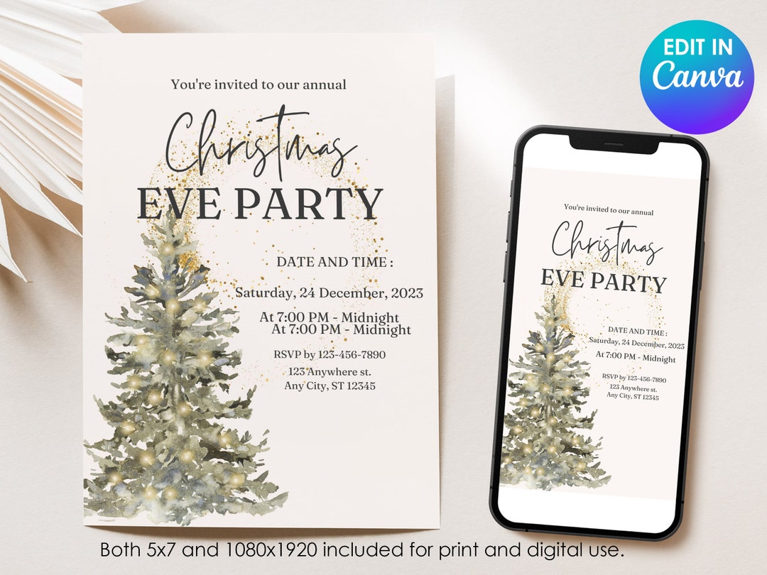 Christmas Eve Party Invitation Template Customizable Christmas Invite ...