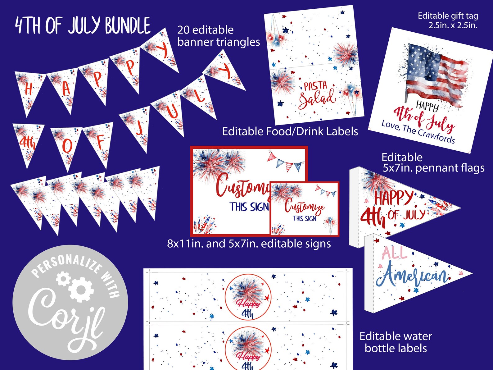4th of July Party Bundle-4th of July Bbq-editable - Etsy