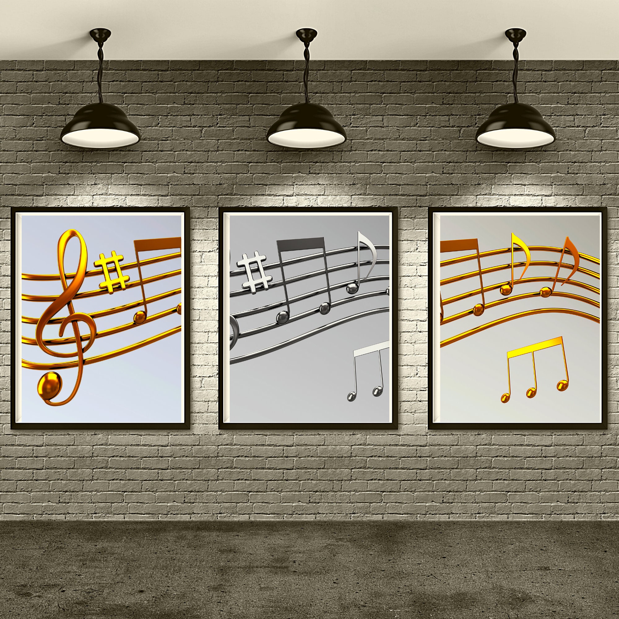 3 Piece Music Notes Wall Art, Music, Notes, Digital Download - Etsy