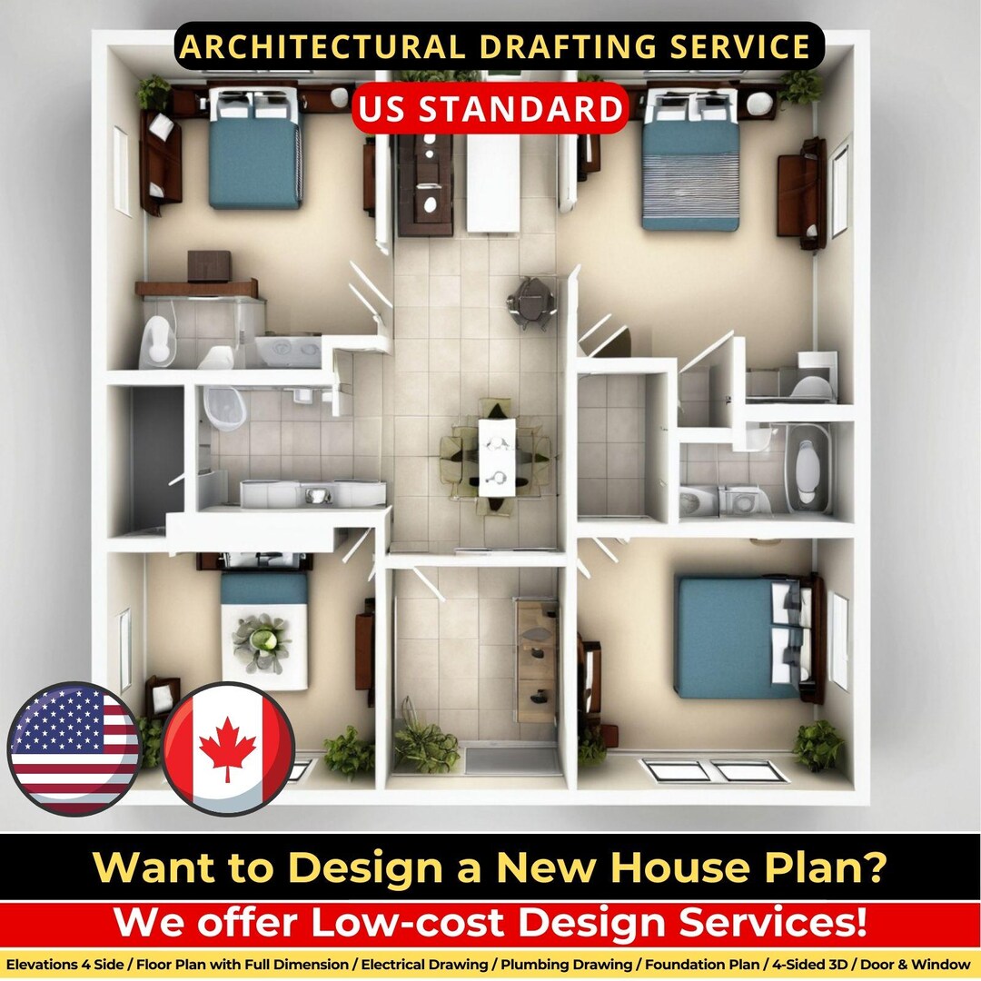 Custom Modern House Plans & 2D-3D Visualization Services - Etsy