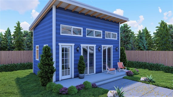 Custom 400.83 Sq. Ft. Tiny Cabin House Plan With Loft 1 - Etsy