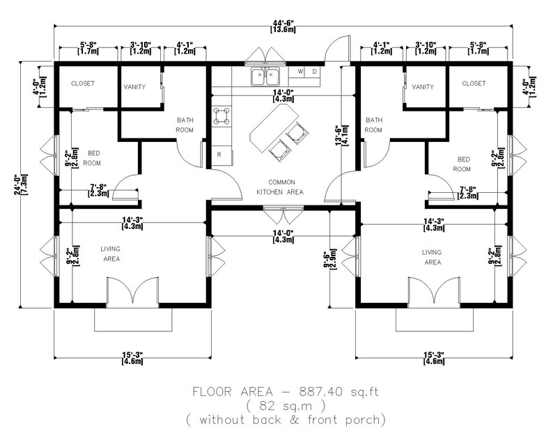 Modern Semi Detached House Plan 2 Bedroom & 2 Bath Room With Original ...