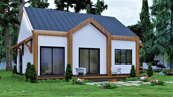 Custom Modern Tiny Contemporary House Plan 2 Bedroom & 1 Bath - Etsy