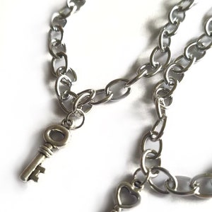 Chain Bracelet With Key Charm, Heart Charm Bracelet, Friendship ...