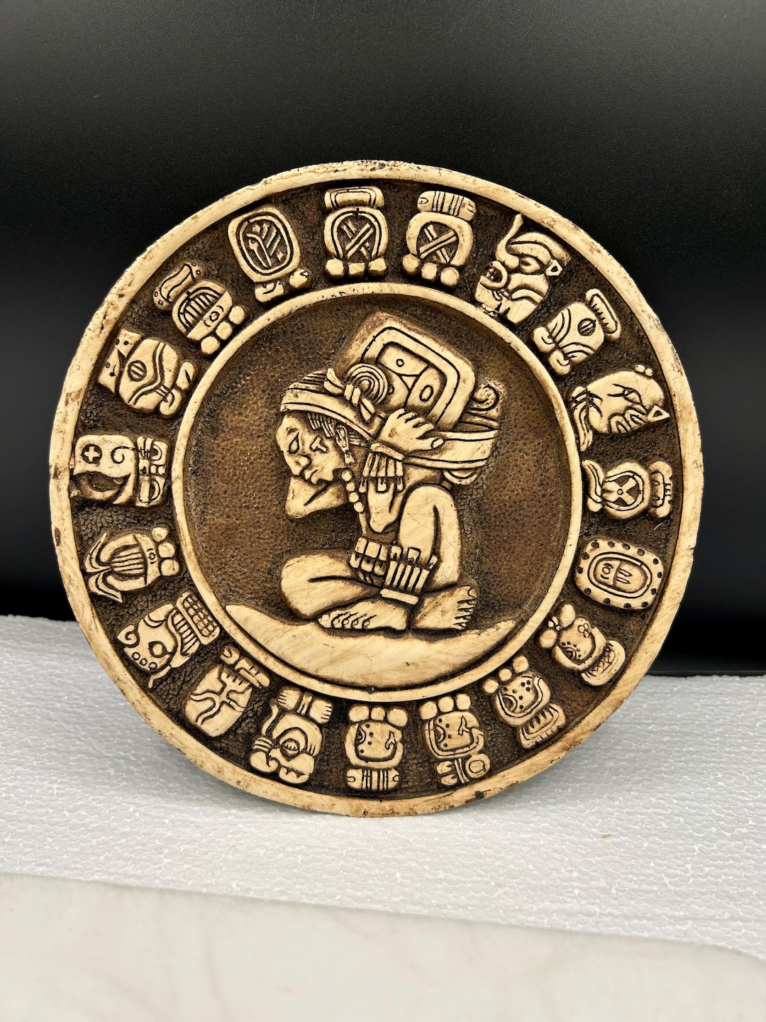 Vintage Maya Calendar Stone Wall Plaque - Year Bearer Glyph Relief ...