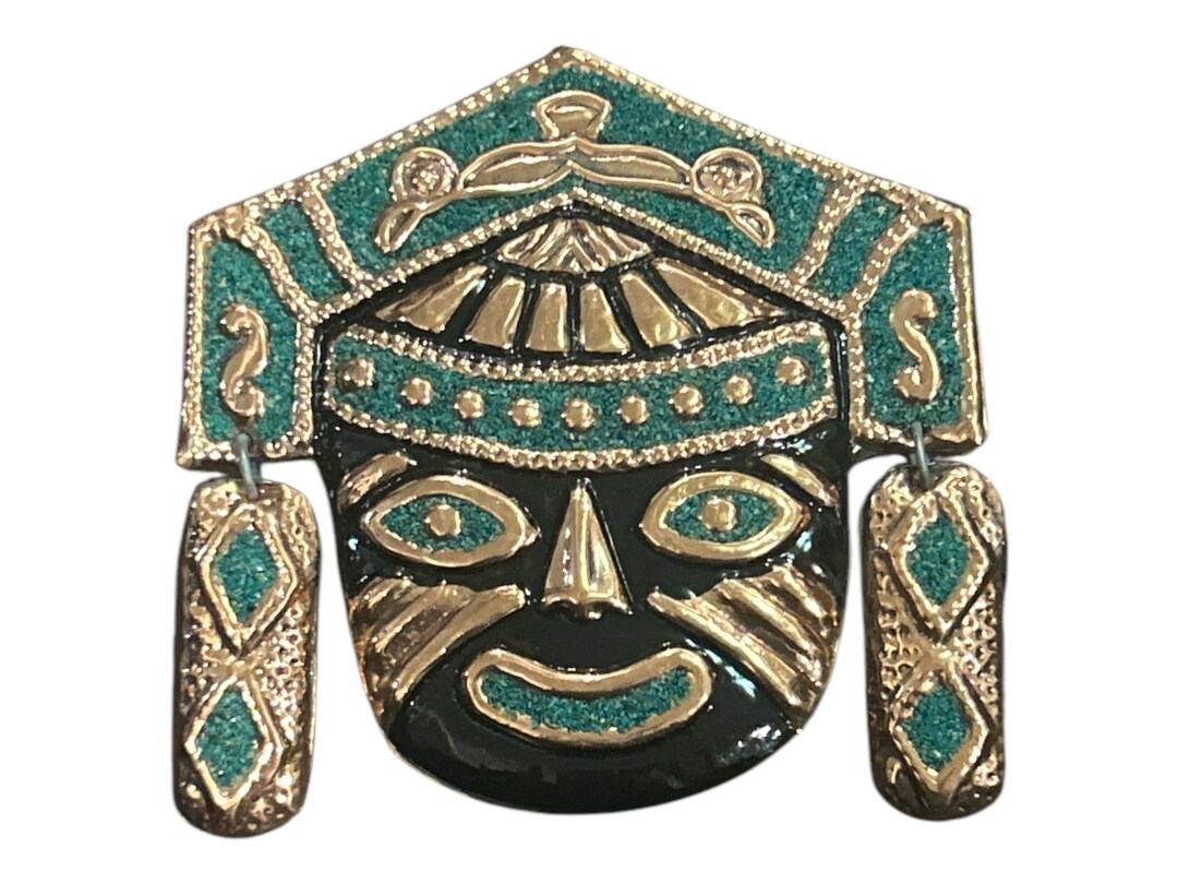 Vintage Peruvian Copper Mask - Inca Wall Hanging With Turquoise Crushed ...