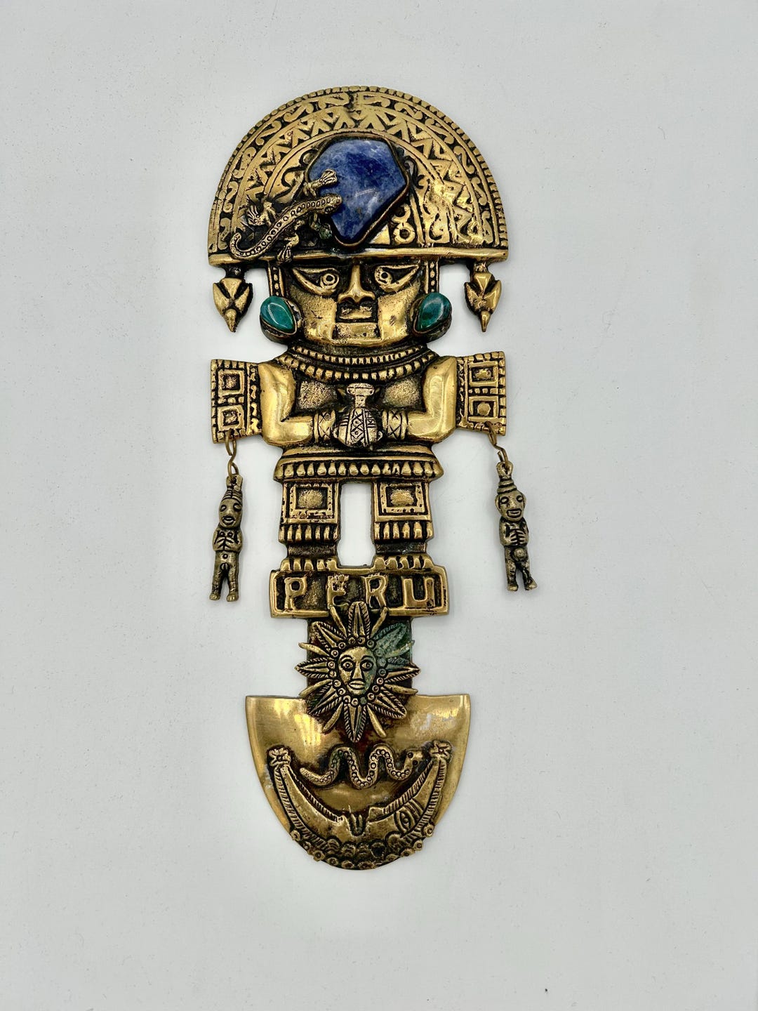 Vintage Peru Inca Sun God Bronze Tumi Ceremonial Knife With Lapis ...