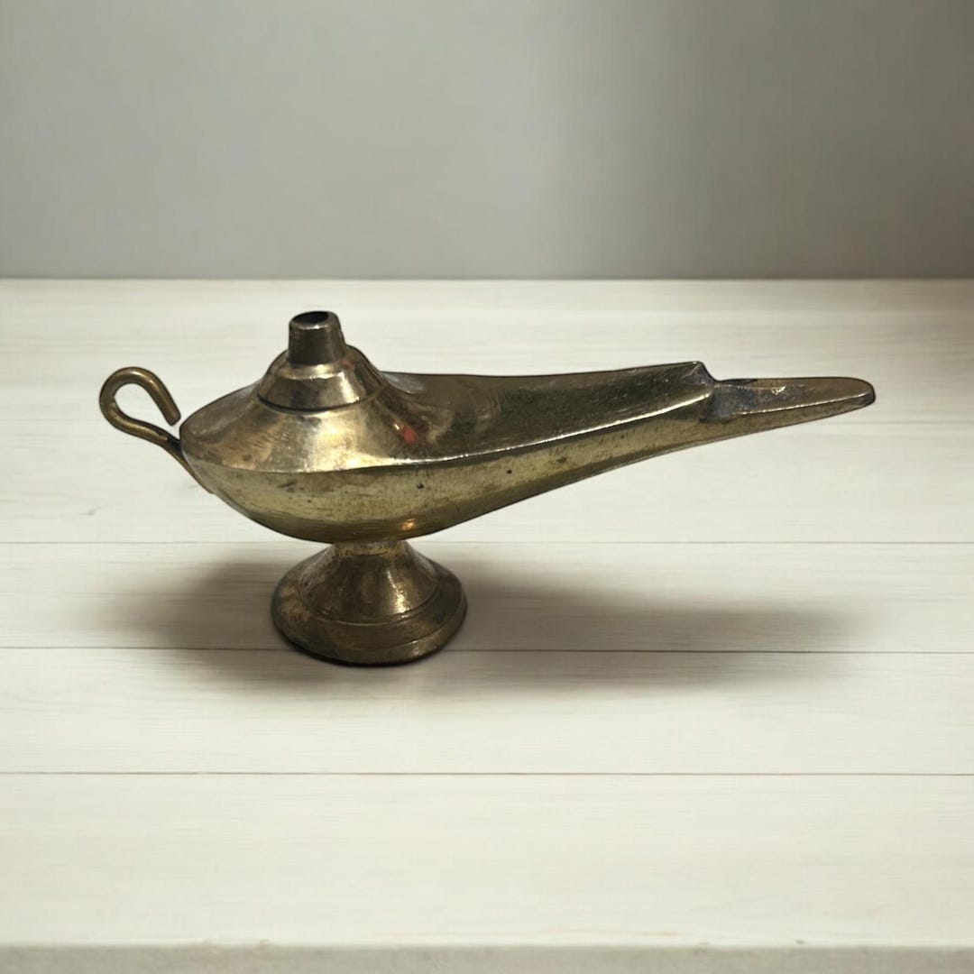 Vintage Solid Brass Aladdin's Lamp Small Lucky Charm -good Luck Token ...