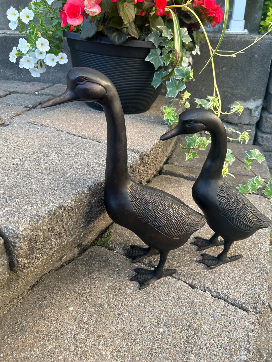 Antique Bronze Goose Statues - Pair of 100-year-old Patinated Birds ...