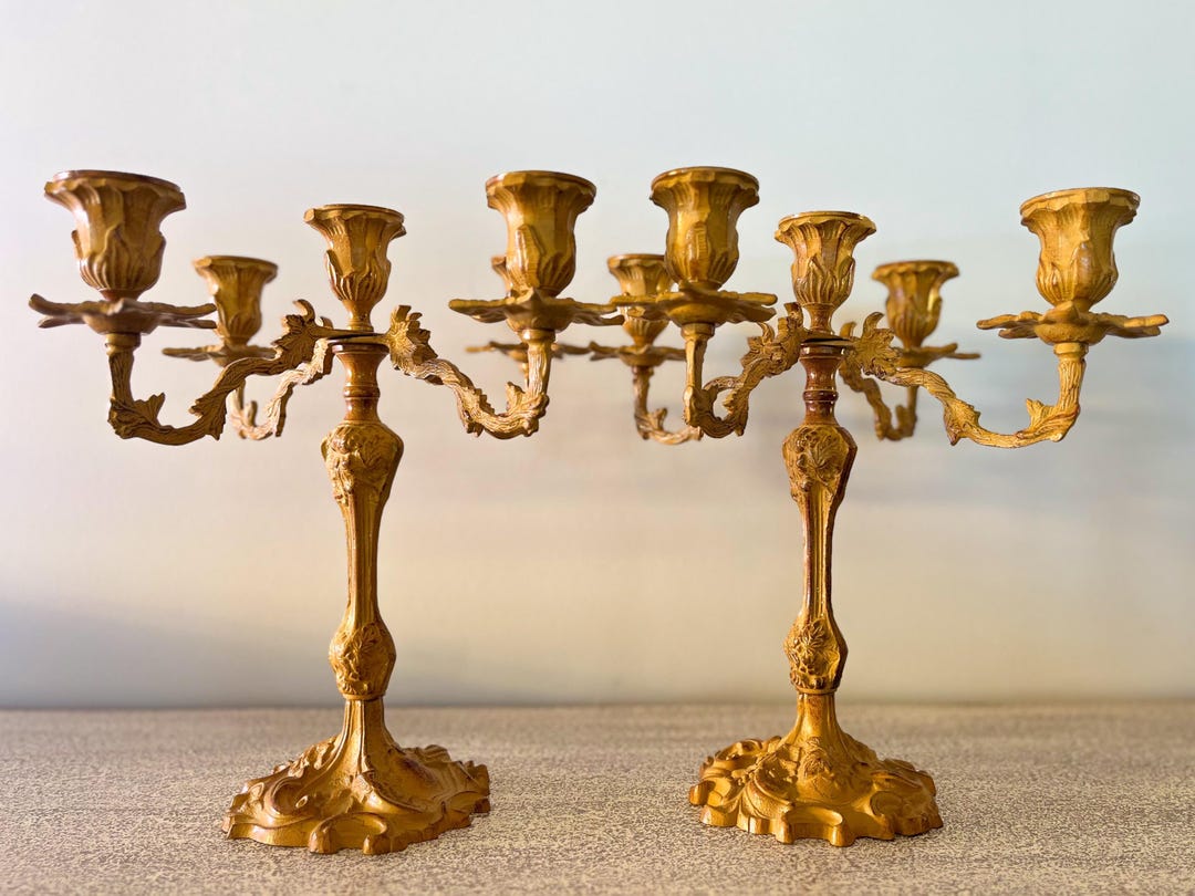Victorian Antique 5 Branch Candelabras a Matching Pair Bronze Candle ...