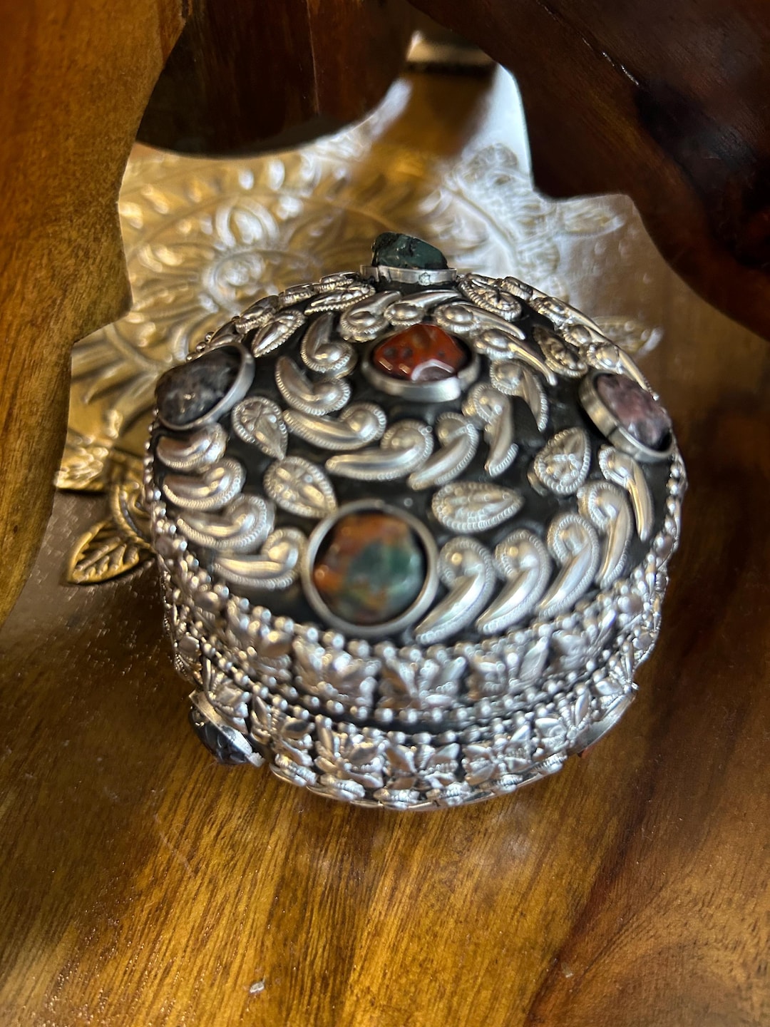 Vintage Crystal Tinker Box: Antique Metal Jewelry Storage With Precious ...