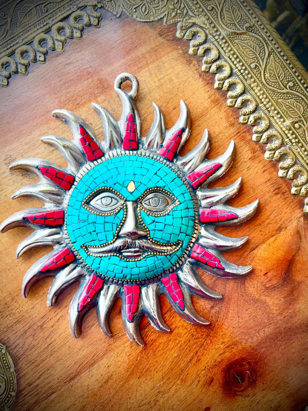 Tibetan Sun Metal Wall Hanging – Coral & Turquoise, 8 Inch - Etsy
