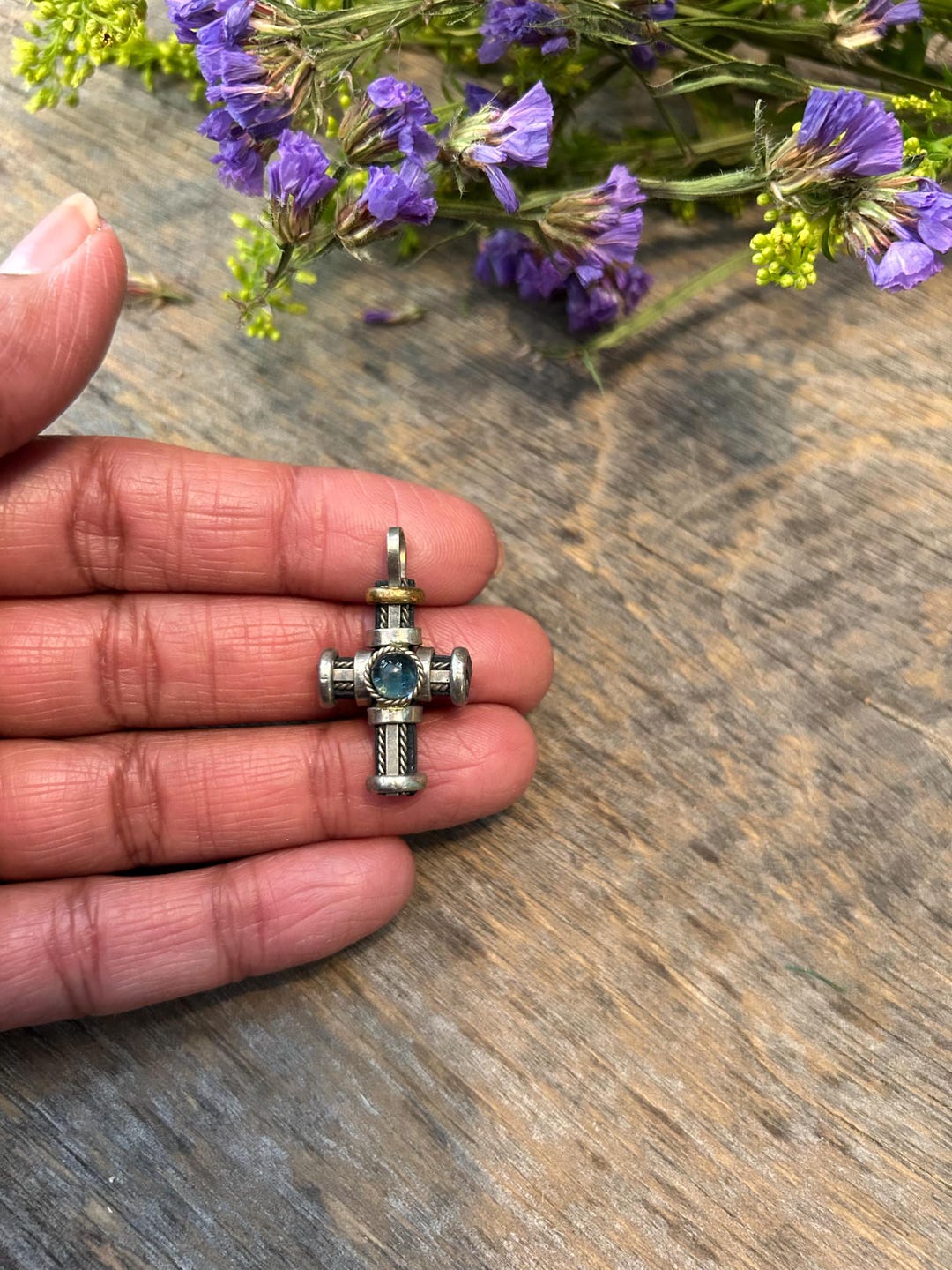 Vintage Peruvian Silver Jesus Cross Pendant With Ocean Blue Stone ...