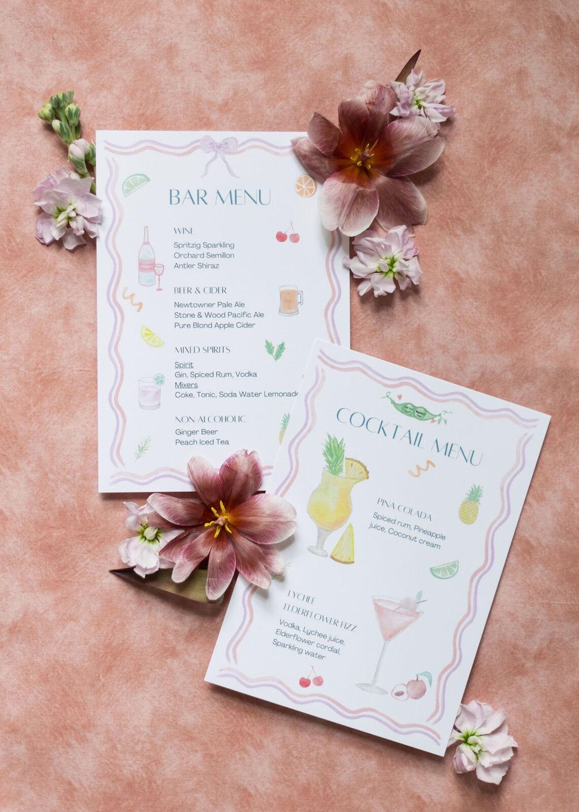 Watercolor Wedding Bar Menu Template: Pastel Garden Party (editable ...