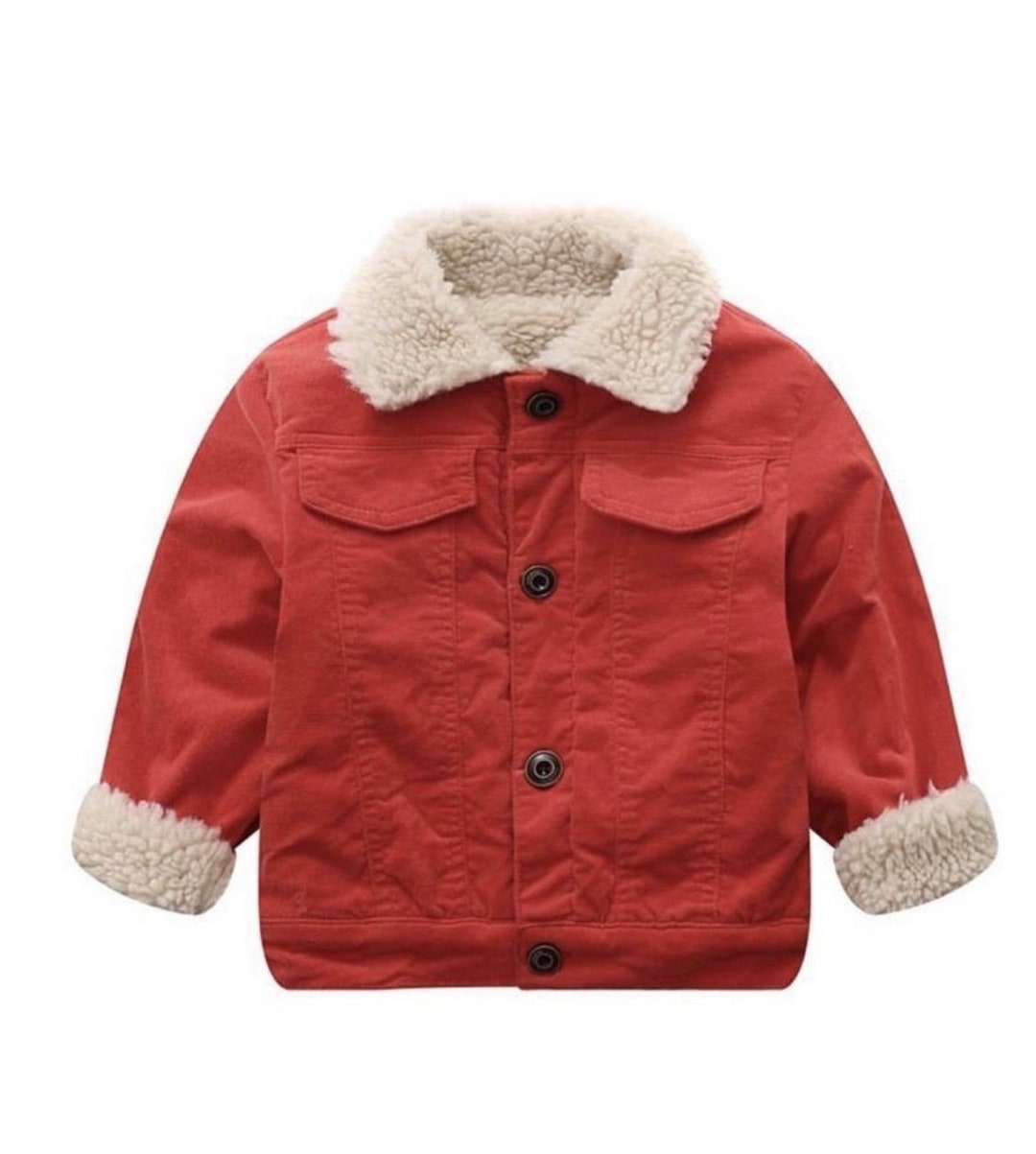 Kids Corduroy Sherpa Coat Kids Winter Coat Kids Red Coat Kids Fur Lined ...