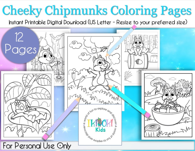 PRINTABLE Cheeky Chipmunks Instant Download Coloring Pages for Girls ...