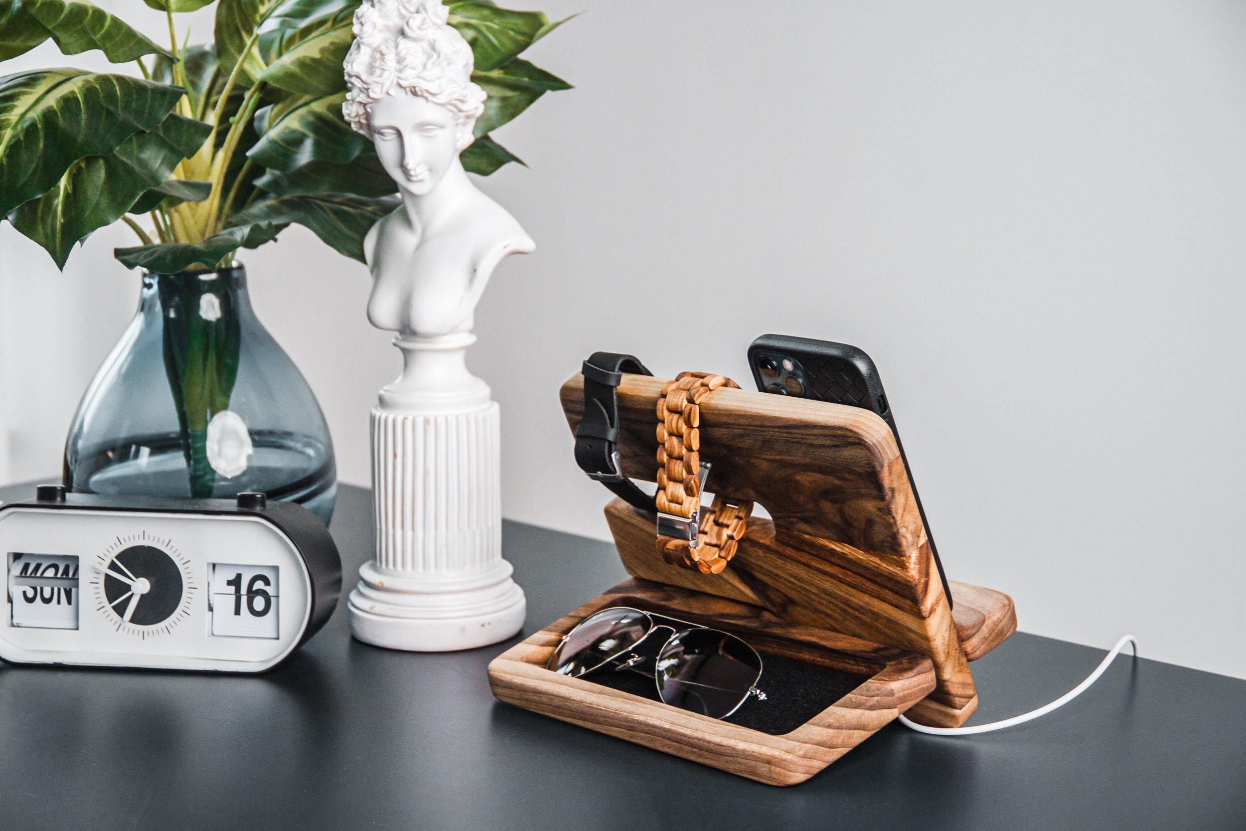 Wood Desk Organizer Home Office Desk Organization Tablet & - Etsy